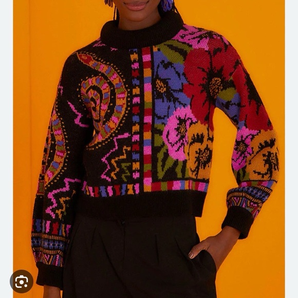 FARM Rio | Sweaters | Farm Rio Sweater Multi Black Floral Snake Cropped ...